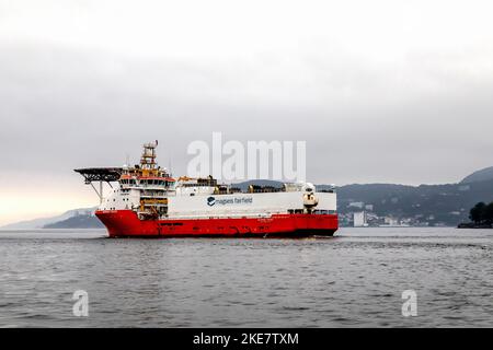 Offshore subsea vessel Normand Tonjer on Byfjorden, outside port of ...