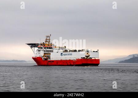 Offshore subsea vessel Normand Tonjer on Byfjorden, outside port of ...