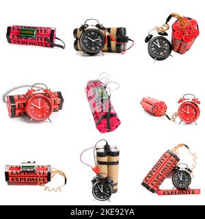 Set of bombs with timer isolated on white Stock Photo - Alamy