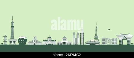 Tokyo cityscape vector illustration. Famous landmark building ...