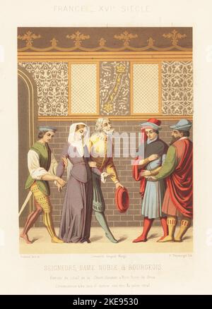 Costumes of a lady, lords and bourgeois, France, 16th century. Suzanne ...