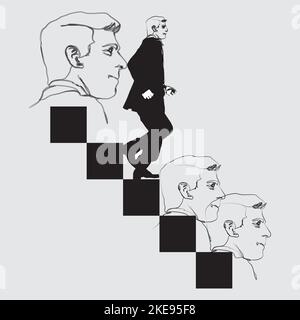 Sketch drawing of British prime minister Rishi Sunak going up stairs ...