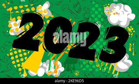 2023. Number written with Children's font in cartoon style Stock Vector ...