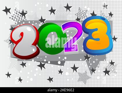 2023. Number written with Children's font in cartoon style Stock Vector ...
