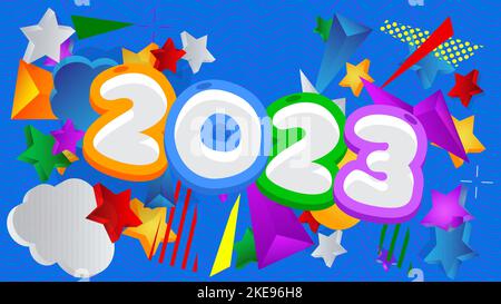 2023. Number written with Children's font in cartoon style Stock Vector ...