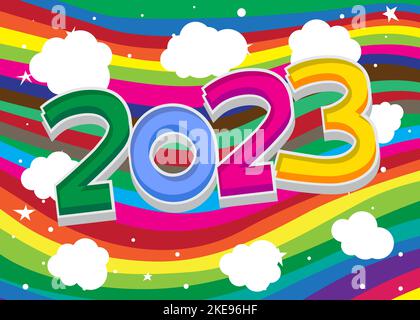 2023. Number written with Children's font in cartoon style Stock Vector ...