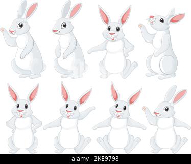 White rabbits in different poses set illustration Stock Vector Image ...