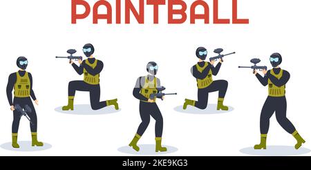 People Playing Paintball of Fighter Player Shooting with Gun Shoot, Aim ...