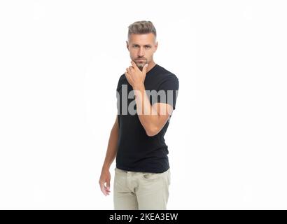 studio shot of handsome grizzled man. adult grizzled man in glasses ...