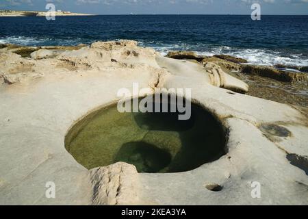 saint peter pools Malta rock formation hole on rocks view Stock Photo ...
