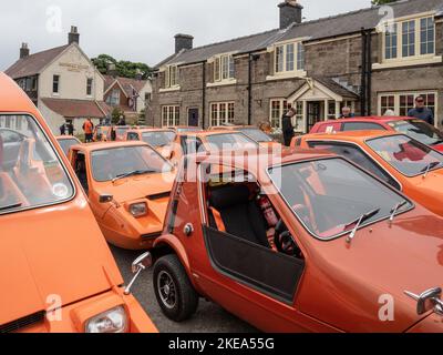 Bond Bug car meet at Monsal Head, Derbyshire, UK; car is a two seat ...