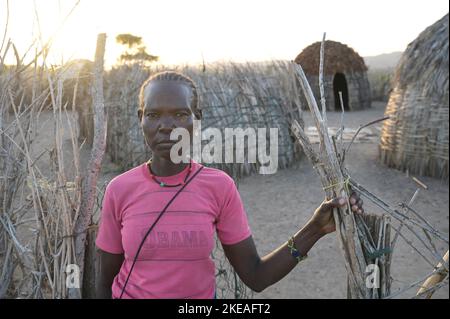 KENYA, Turkana, village Nariokotome, Turkana tribe, shepherd hamlet ...