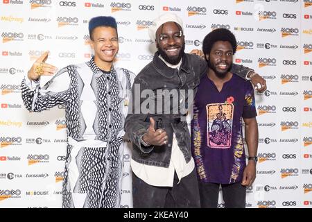 British hip-hop, progressive rap artist Kojey Radical (centre) with ...