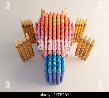 A light bulb shape made out of kids wax crayons depicting creativity on ...