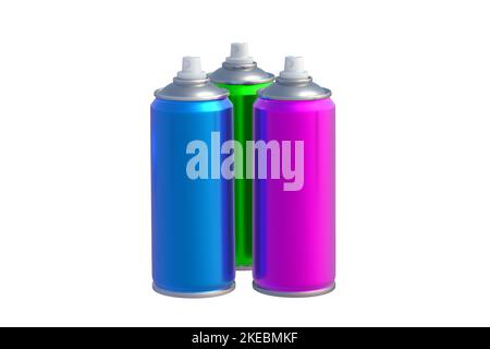Cans of spray paint isolated on white background. 3d render spray paint ...