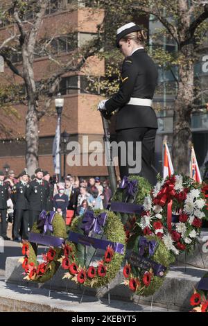 Halifax, Canada. November 11th, 2022. RCMP officer in traditional red ...
