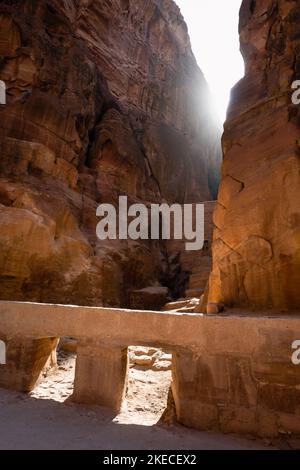 Dam in Siq canyon in Petra historical city of Nabatean Kingdom in ...