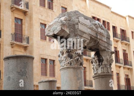 Roman remains - columns and capitals, Beirut, Lebanon, Middle East ...