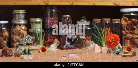 Chakra Stones With Aloe Vera and Incense Cone on Australian Red Sand ...