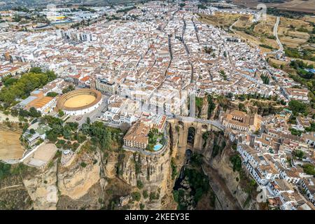 The drone aerial panoramic view of Ronda, Spain. Ronda is a town in the ...