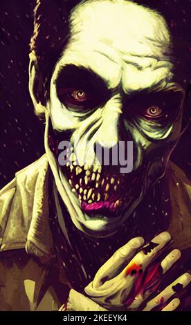 Illustration of zombie or demon face in vintage retro style. Old ...