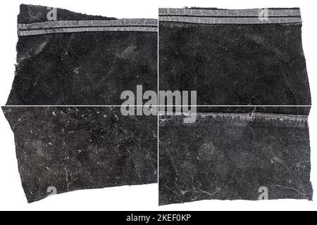 Collection of black leather textures isolated on white background ...