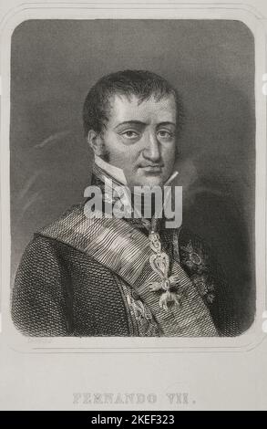 Portrait of Ferdinand VII - French engraving XIX th century Stock Photo ...