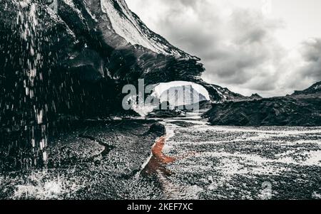 A minimalistic grayscale of the rock formations at the Katla volcano ...