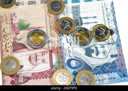 Collection of 500 SAR and 100 SAR Saudi Arabia riyals cash money ...