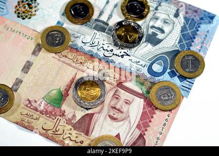 Collection of 500 SAR and 100 SAR Saudi Arabia riyals cash money ...