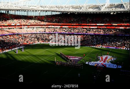 England and Samoa line up prior to the Rugby League World Cup semi ...
