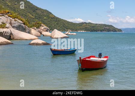 Fisherman Boats on the beach, Canto Grande beach, Bombinhas, Santa ...