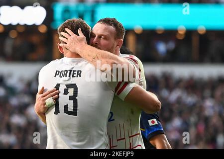 Guy Porter of England celebrates his try during the Autumn ...