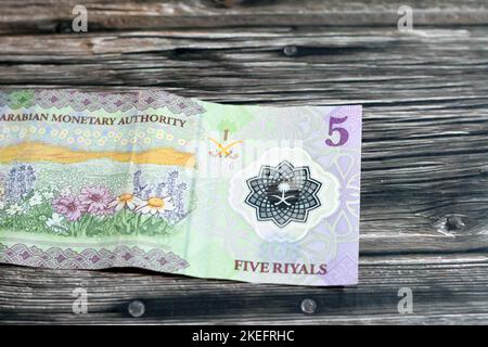Reverse side of the new polymer 5 SAR five Saudi Arabia riyals cash ...