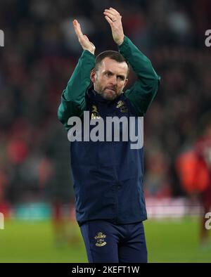 Southampton manager Nathan Jones applauds the fans after the Emirates ...