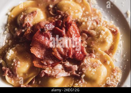 Handmade agnolotti, type of ravioli, typical Italian egg pasta from ...
