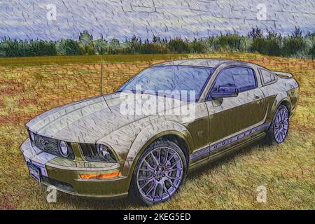 Ford Mustang vintage classic car, illustration Stock Photo - Alamy
