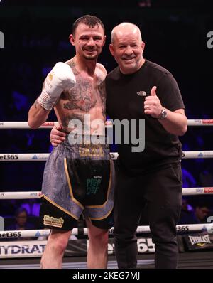 Jordan Ellison (left) celebrates victory against Dylan Cheema in the ...