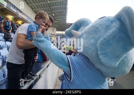 Coventry City's mascot Sky Blue Sam meets the fans during the Sky Bet ...