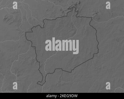 Haute-Kotto, prefecture of Central African Republic. Grayscale elevation map with lakes and ...