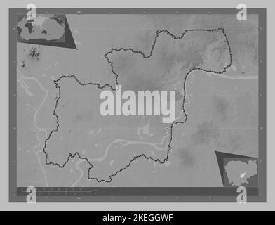 Kampong Cham, province of Cambodia. Grayscale elevation map with lakes ...