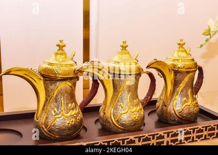 closeup of arabian cultural coffeepot ( dalla ) set of three luxury ...
