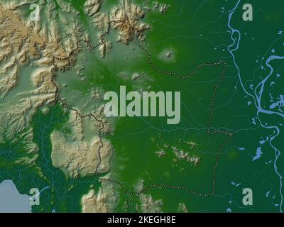 Kampong Sp, province of Cambodia. Colored elevation map with lakes and ...