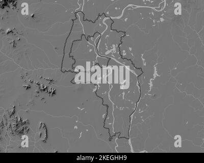 Kandal, province of Cambodia. Elevation map colored in sepia tones with ...