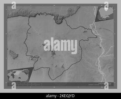 Preah Vihear, province of Cambodia. Grayscale elevation map with lakes ...