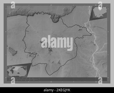 Preah Vihear, province of Cambodia. Grayscale elevation map with lakes ...