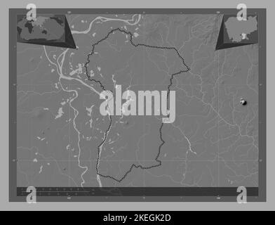 Prey Veng, province of Cambodia. Bilevel elevation map with lakes and ...