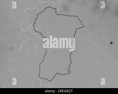 Prey Veng, province of Cambodia. Grayscale elevation map with lakes and ...