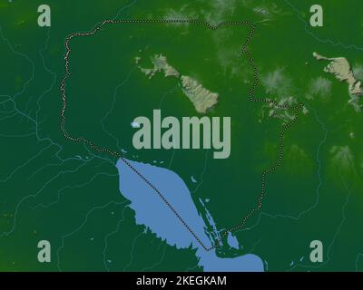 Siemreab, province of Cambodia. Elevation map colored in sepia tones with lakes and rivers ...