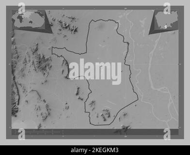 Takev, province of Cambodia. Grayscale elevation map with lakes and ...